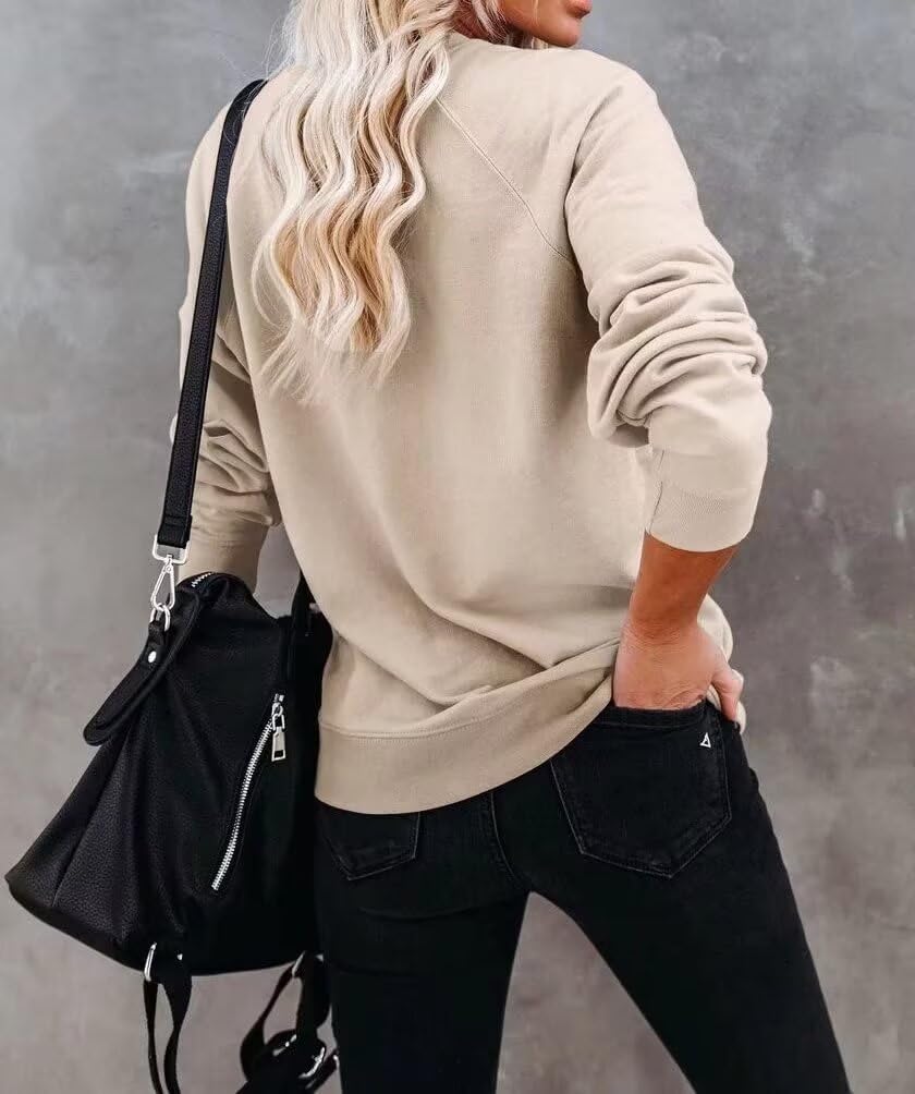 LEEDYA Women Cute Graphic Sweatshirts Crewneck Mama Shirts Long Sleeve Loose Fit Pullover Apricot Medium
