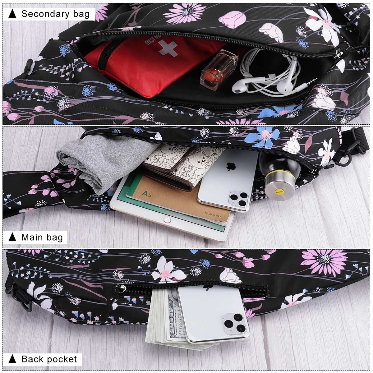 HUA ANGEL Travel Sling Bag, Trendy Crossbody Bags Hiking Backpack Purse Chest Bag One Shoulder Daypack with Convertible Strap
