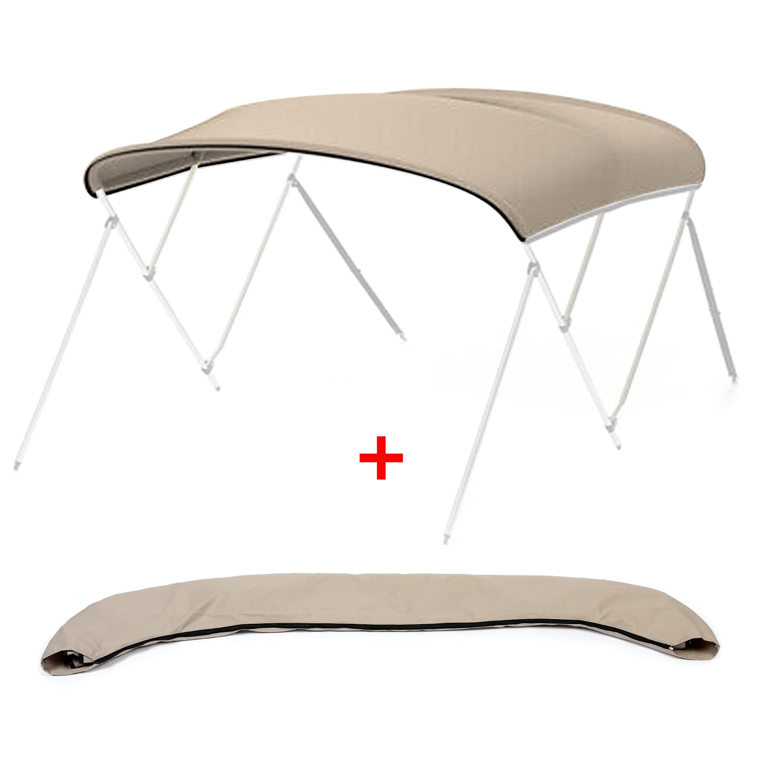 HECASA 3 Bow Boat Sun Shade 72" L 67"-72" W Bimini Top Replacement Canopy Cover with Boot Gray Canvas Only Without Frame