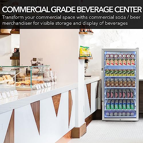 Whynter CBM-815WS Freestanding 8.1 cu. ft. Stainless Steel Merchandiser Superlit Door and Lock β White Commercial Beverage Refrigerator, Silver