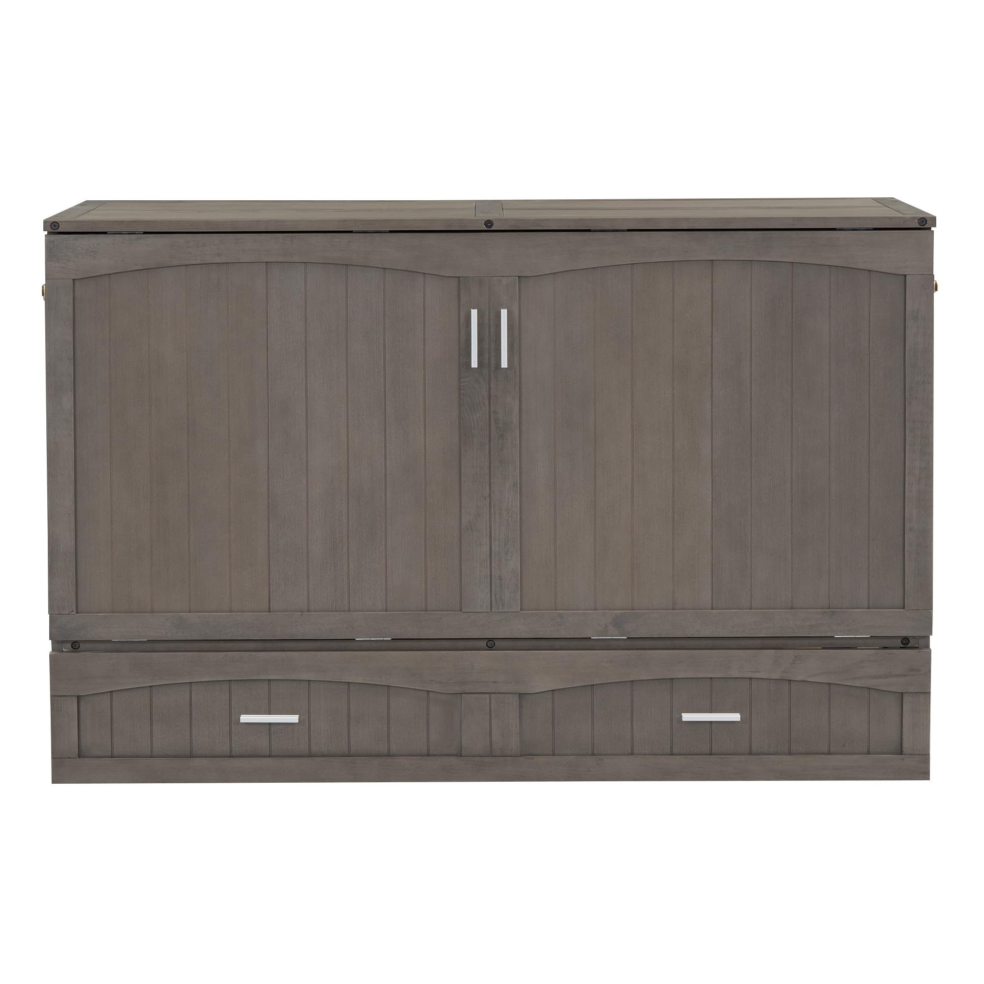 GINGVAT Queen Size Murphy Cabinet Bed with Built-in Charging Station, Space Saving Multifunctional Wall Bed for Guest Room, Living Room, Bedroom, Antique Gray