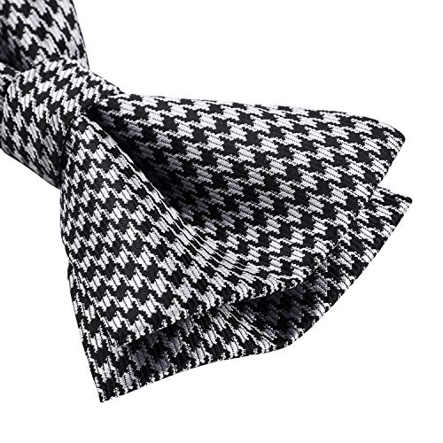 HISDERN Black White Plaid Bow Ties for Men Pre-Tied Bow Tie and Pocket Square Set Classic Formal Bowties for Wedding Party Adjustable