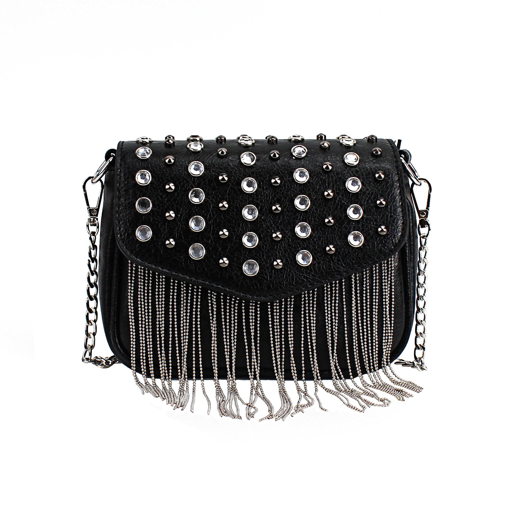 Heidi Women's Small Studs Rivet Crossbody Handbag Fashion Shell Shape Shoulder Messenger Bag (Black(tassel2))