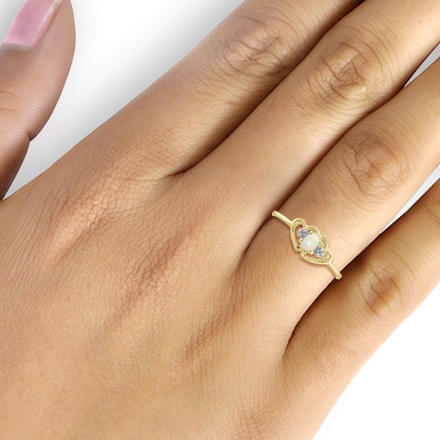 JEWELEXCESS 0.10 CTW Opal & Accent White Diamonds Heart Ring in 14K Gold Over Silver