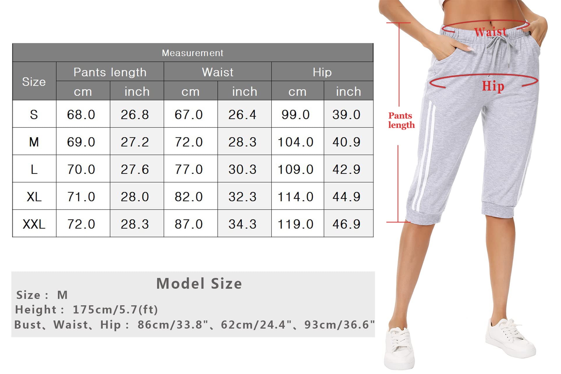 Kvswiu Capri Sweatpants for Women Casual Cropped Joggers with Pockets Yoga Running Light Grey