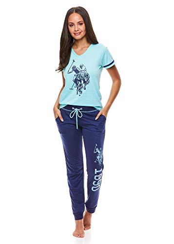 U.S. Polo Assn. Womens Pajama Set - Short Sleeve Shirt and Pajama Pants Sleepwear and Lounge Sets for Women (Mint W/Pockets, Large)
