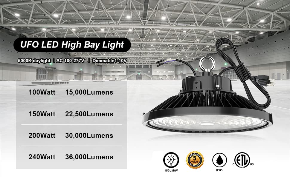 JOMITOP 240W High Bay LED Lighting Dimmable 36000 Lumens 900W HPS or MH Bulbs Equivalent 5000K Bright White Industrial Highbay Light, Warehouse Light Fixtures, AC 90-277V 4Pack