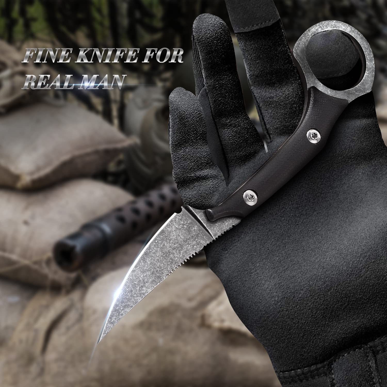 ITOKEY 6.34'' Tactical Knife, Cool Belt Knife, EDC Fixed Knife with Kydex sheath, D2 Blade, G10 Handle, Full Tang Knives for Men, Survival Knifes for Outdoor Camping Hunting
