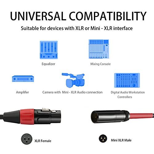 JOMLEY Mini XLR to XLR Cable,XLR Female to Mini XLR Male Microphone Audio Cable for Blackmagic Pocket 4K Camera Video Assist 4K - 3ft