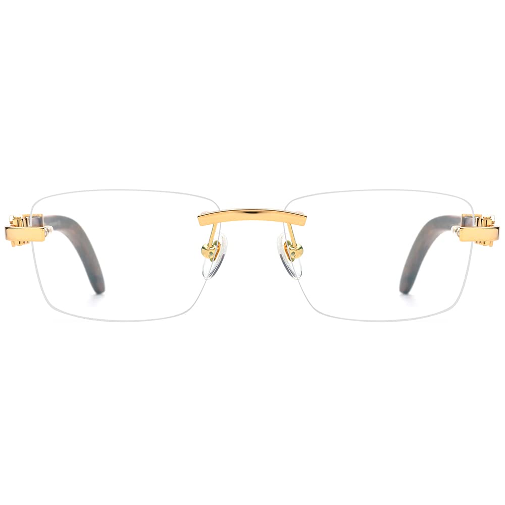 HEPIDEM 100% Really Buffalo Horn Handmade Glasses Frame Square Rimless Luxury Buffs Eyeglasses (50251 Really Red Wood)