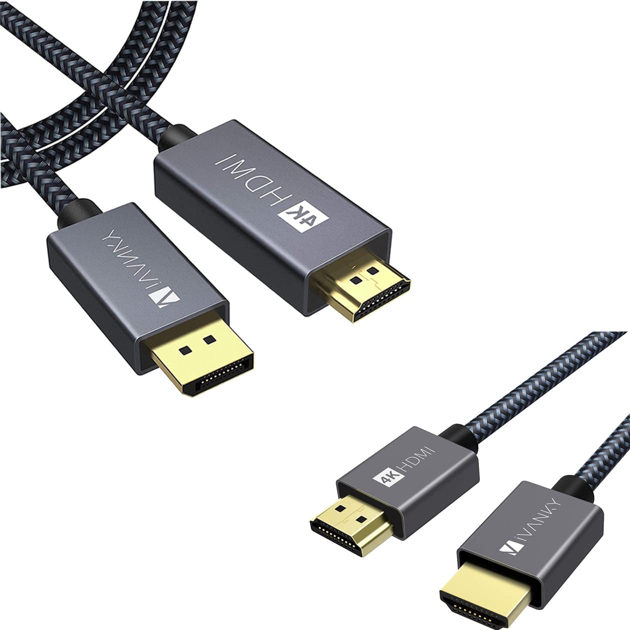 IVANKY 4K HDMI Cable 3.3 ft, and Uni-Directional 4k@30HzDisplayPort to HDMI Cable