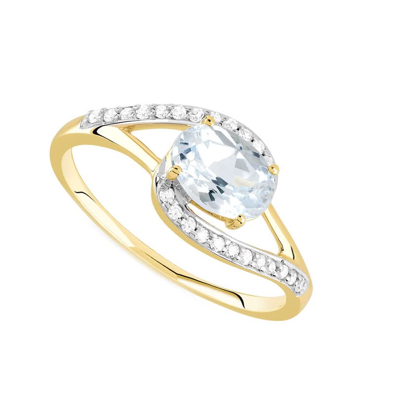 Kaius Jewels 925 Sterling Silver March Birthstone Natural Aquamarine Gemstone Gold Plated Women Silver Ring Size Us-7