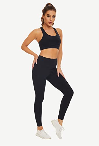 KYRIAD Full Length Seamless Athletic Running Workout Leggings for Women with 3 Pockets High Waisted Exercise Compression Yoga Pants Obsidian Black XS
