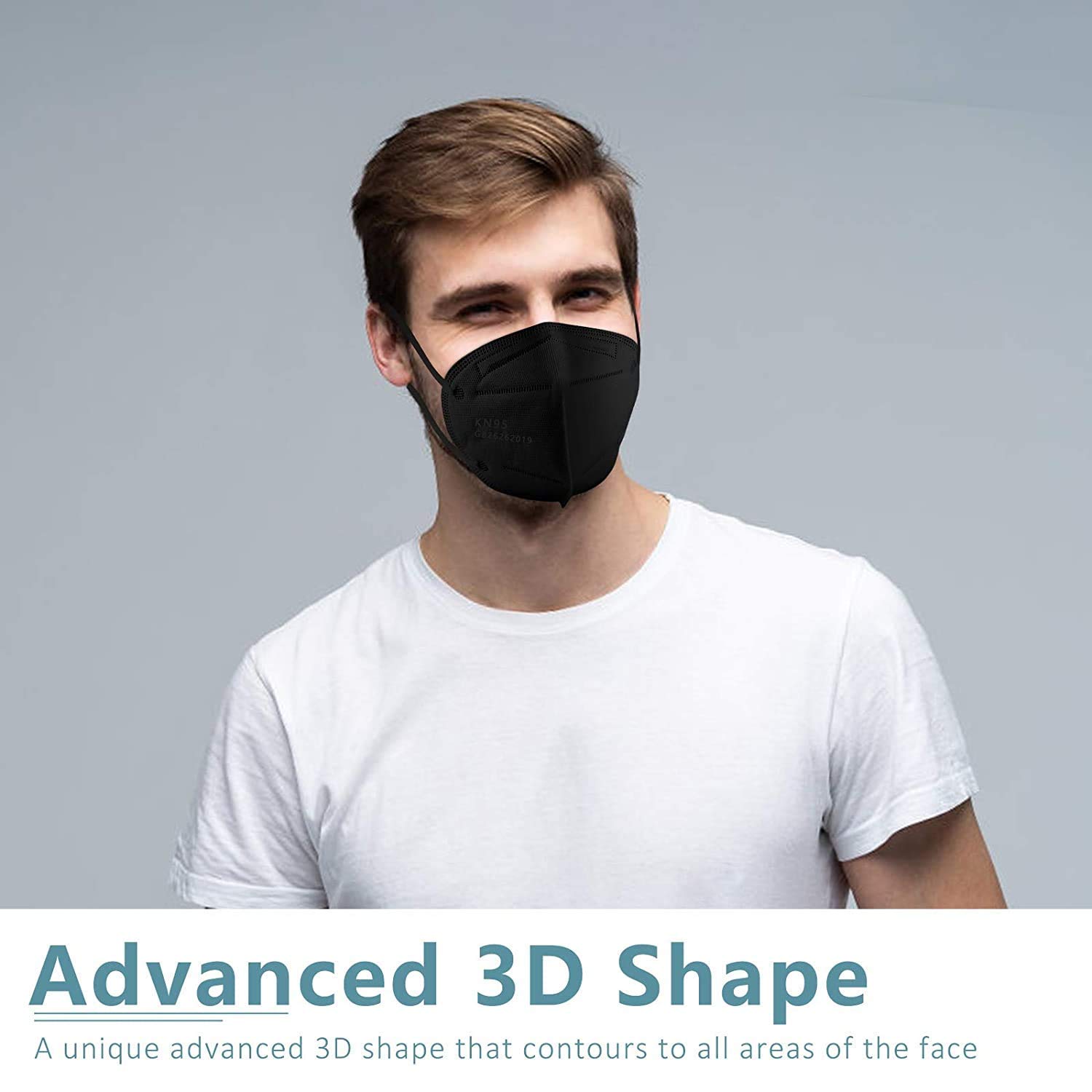 HUHETA KN95 Face Masks, Packs of 30 Black Mask, 5-Layers Mask Protection, Protective Cup Dust Masks for Outdoor Indoor Use