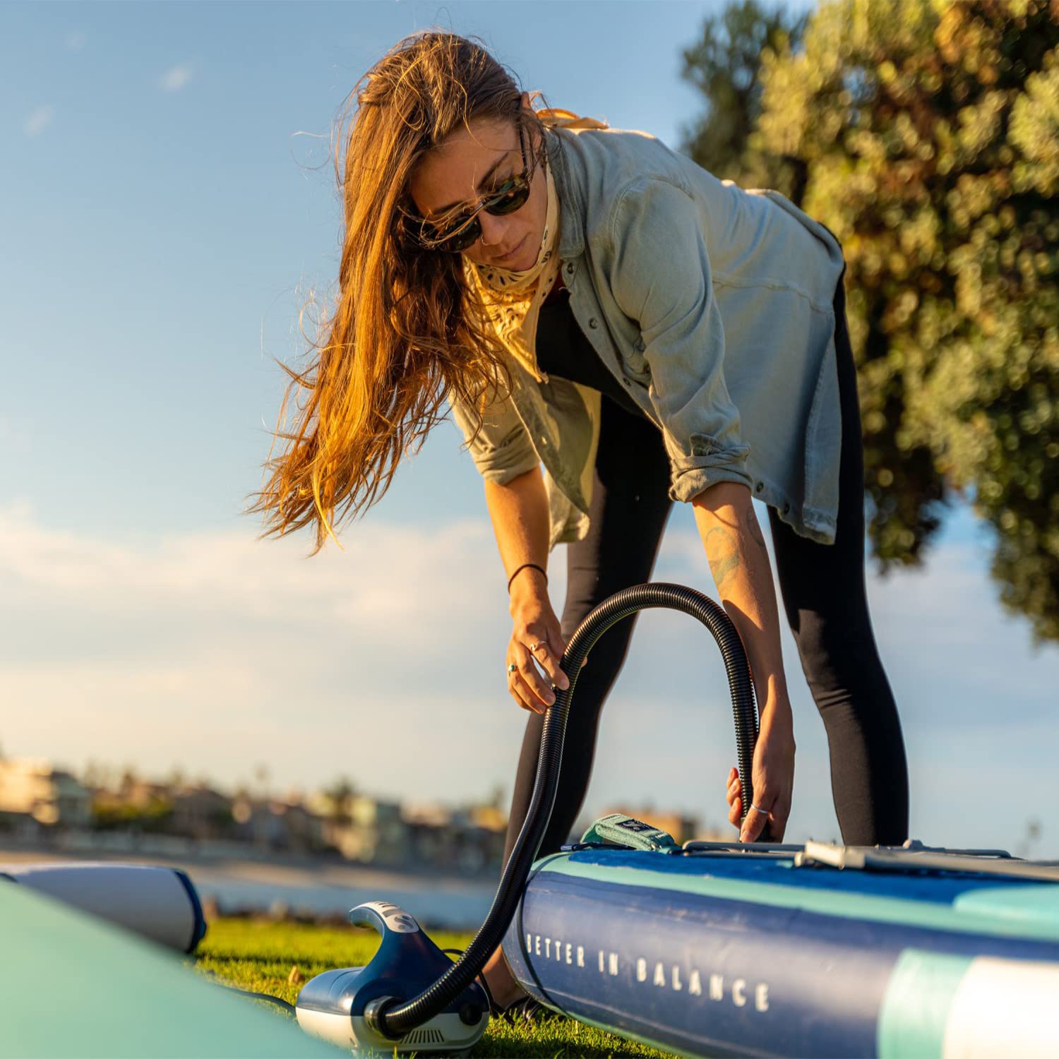 ISLE Megalodon Inflatable Stand Up Paddle Board & iSUP Bundle Accessory Pack - Up to 1,050 lbs Capacity β Durable, Lightweight, Stable β 12' L x 45" W x 8" OR 15' L x 56" W x 8" (Seafoam/Peach, 15')