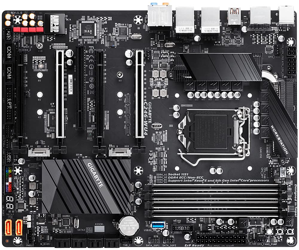 GIGABYTE C246-WU4 (Intel/C246 Express Chipset/ATX/DDR4/Dual Intel Server GbE LAN/10xSATA3/2xM.2/Server Motherboard)