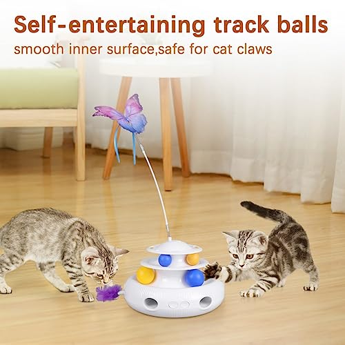 Gyuzh Cat Automatic Toy,3 in 1 Interactive cat Toys,Automatic Interactive Cat Toys USB Rechargeable with Feather and Butterfly Balls for Indoor Cat Kitten