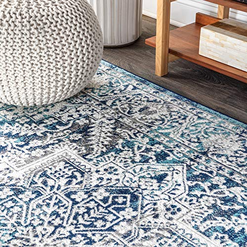 JONATHAN Y MDP100B-6R Modern Persian Vintage Medallion Indoor Area -Rug Country Floral Easy -Cleaning Bedroom Kitchen Living Room, 6' Round, Navy/Light Grey