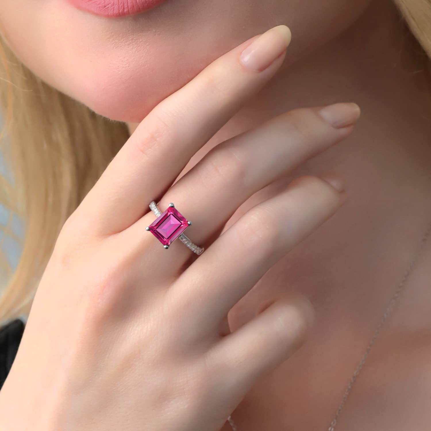 Gem Stone King 925 Sterling Silver Pure Pink Mystic Topaz and White Created Sapphire Ring For Women (4.26 Cttw, Available in size 5, 6, 7, 8, 9)