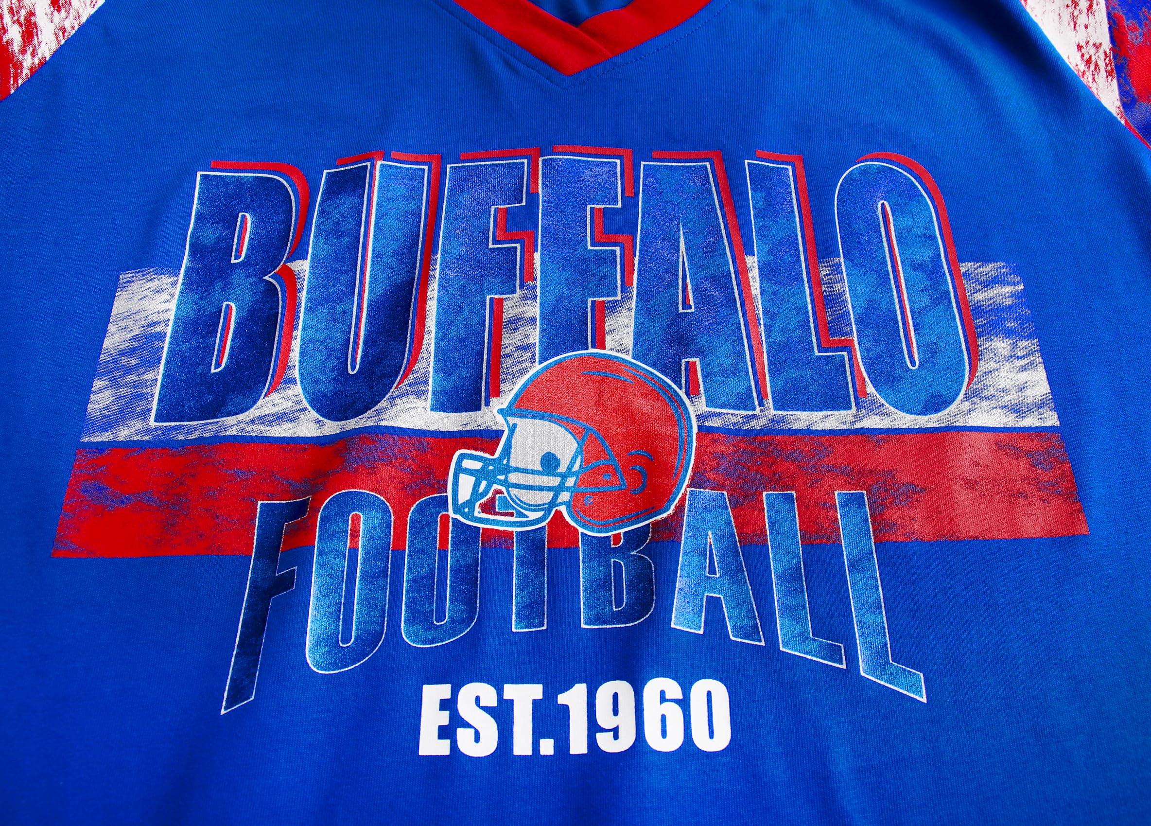 Geneisteck Womens Football Fans V Neck City Raglan T-Shirts - Royal Blue & Red Medium