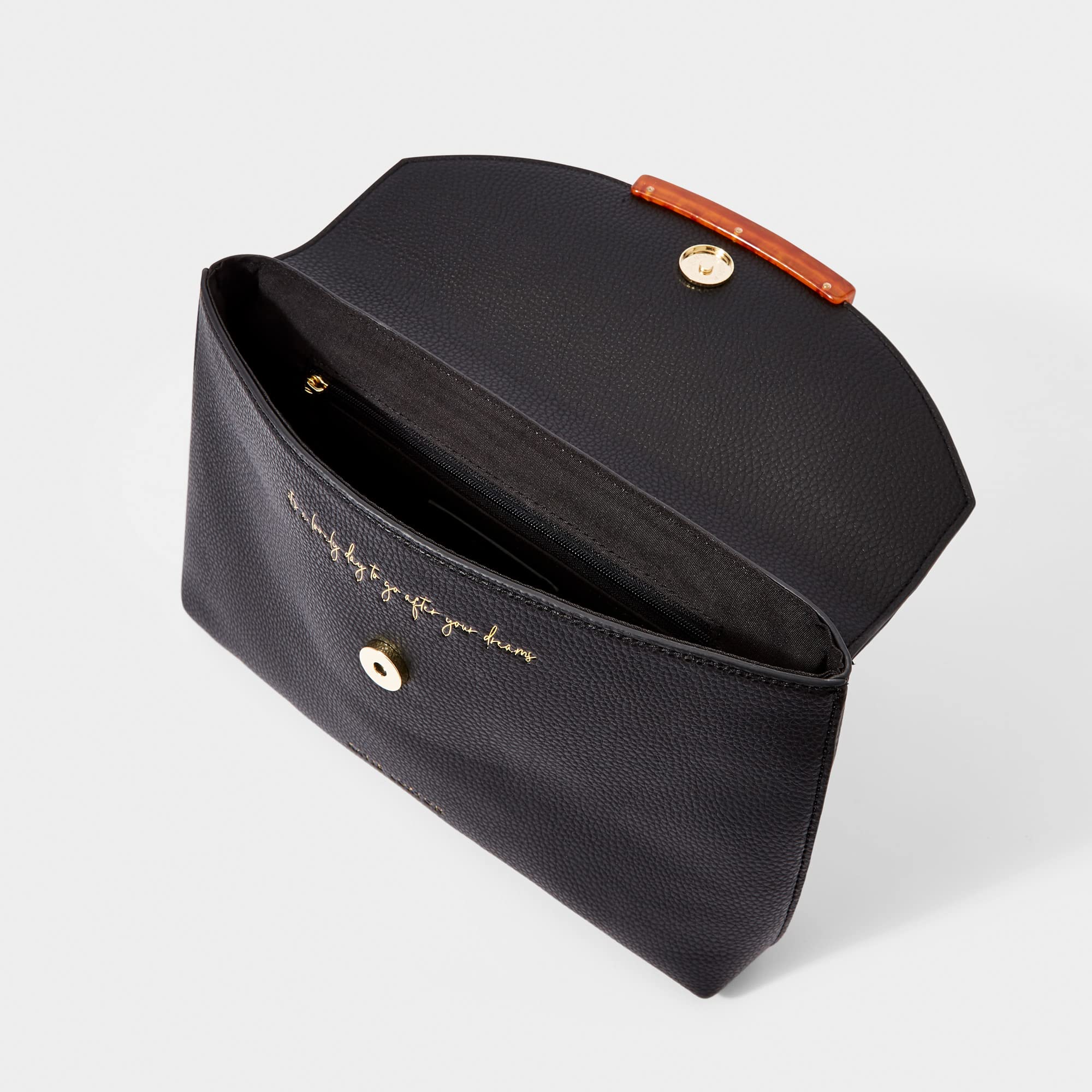 KATIE LOXTON Dani Tortoiseshell Womens Medium Vegan Leather Handbag Purse Clutch Black