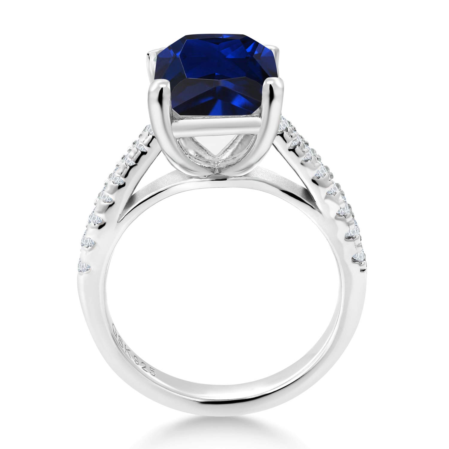 Gem Stone King 925 Sterling Silver Blue and White Created Sapphire Engagement Ring For Women (4.26 Cttw, Available in size 5, 6, 7, 8, 9)