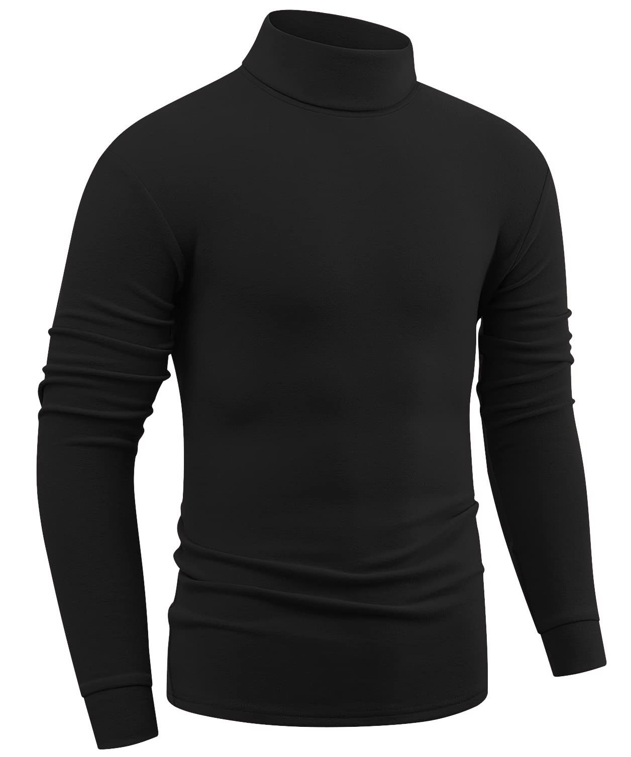 jonivey Mens Fleece Turtleneck Long Sleeve Casual Shirts Soft Knitted Warm Under Layers Thermal Pullover Tops (Black,L)