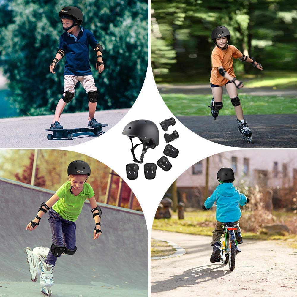 Joncom Knee Pads Elbow Pads Wrist Guards for Kids Youth Adult 3 in 1 Protective Gear Set for Skateboarding, Roller Skating, Rollerblading, Snowboarding, Cycling (Black4, Small)