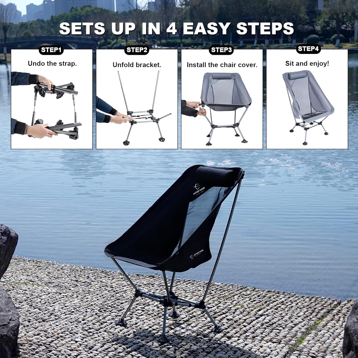 HITORHIKE Camping Chair with Nylon Mesh and Comfortable Headrest Ultralight High Back Folding Portable Compact for Camping, Hiking, Backpacking, Picnic, Festival, Family Road Trip(Green)