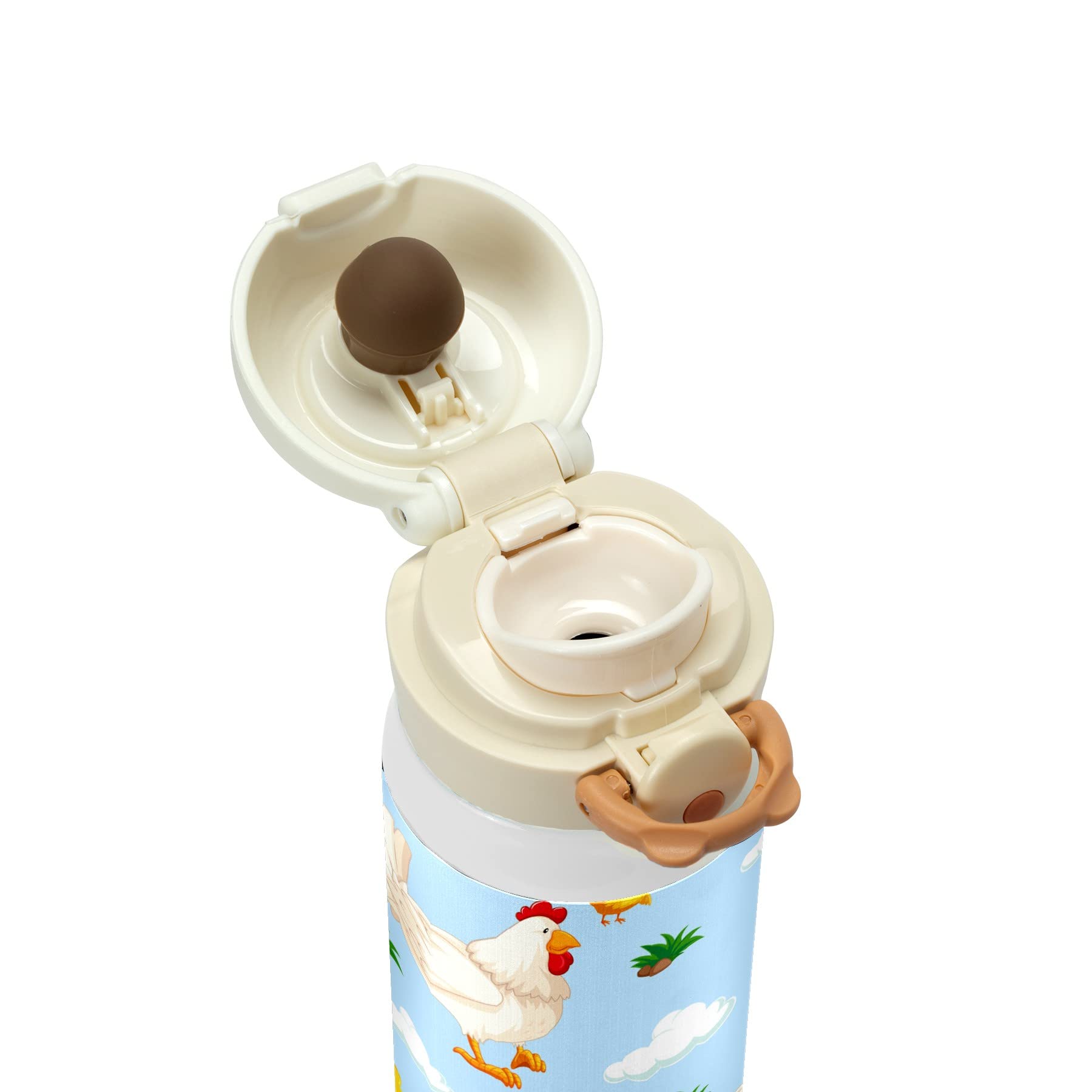 Kids Water Bottle White Chicken Blue Sky Stainless Steel Travel Mug for School Lunch Vacuum Insulated Cups Flask with Locking Push-Button Lid (17 oz)