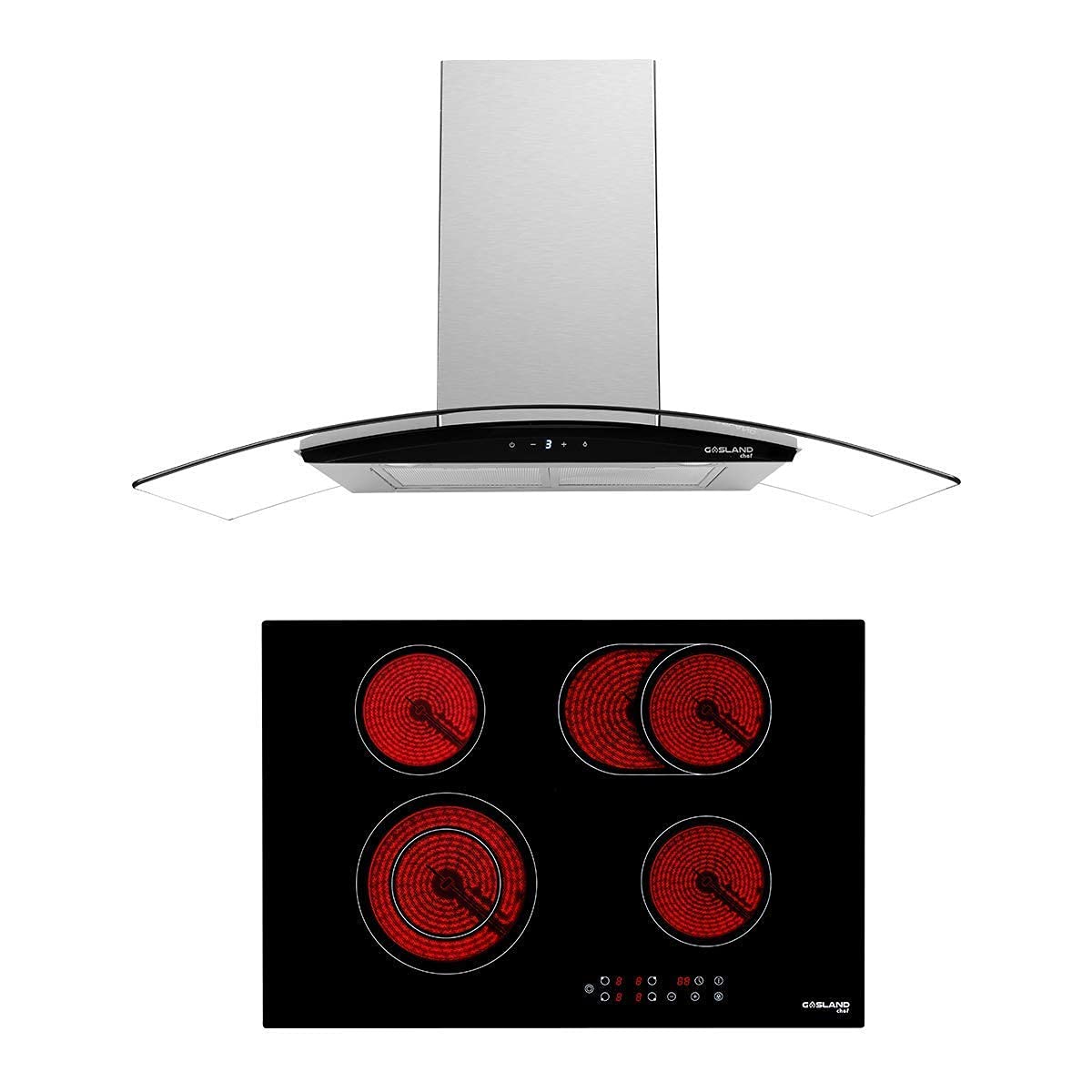 GASLAND Chef CH77BF 240V 30" 4 Burner Electric Ceramic Cooktop Kitchen Package, Comes with GR36SS 36" Glass Wall Mount Range Hood