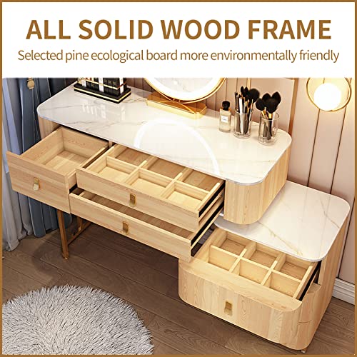 Women Dressing Table with Mirror and Lights,Makeup Vanity with 6 Drawers, Chair,Cabinet, Vanity Mirror with 3-Color Touch Screen Lighted,Makeup Desk for Bedroom (Gray, 47inch)