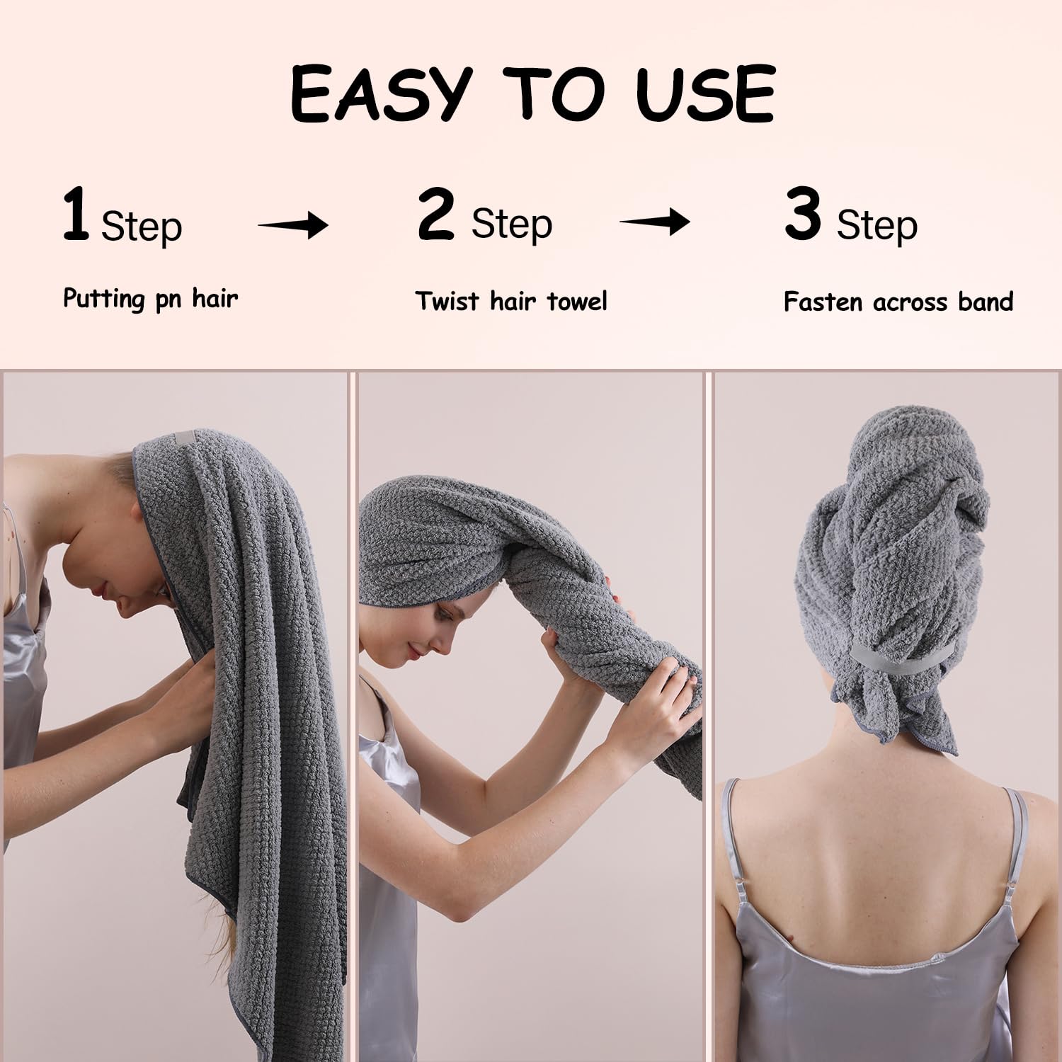 Gray Bath Towels Set,4 Oversized Large Bath Towels Sheet,4 Anti Frizz Hair Towel Wrap-600 GSM Oversized Bath Sheet,Extra Large Microfiber - Quick Dry,Highly Absorbent,Super Soft Bathroom Towel Set