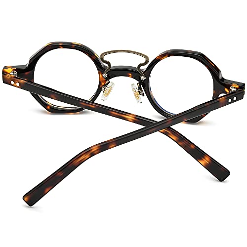 HEPIDEM Acetate Glasses Frame Men,Round Optical Eyeglasses Women Vintage Retro Eyewear 9153 (9153 Leopard)