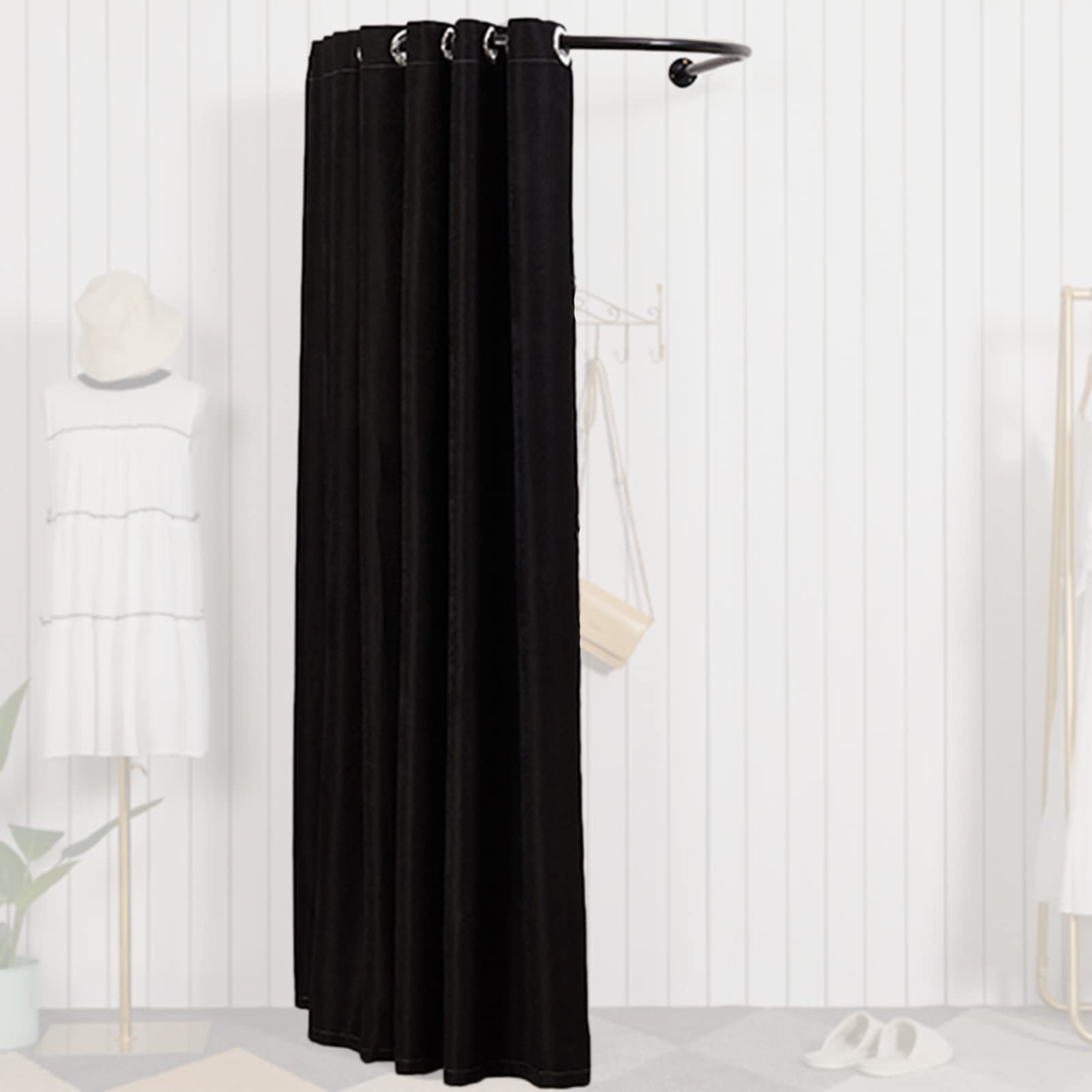 HIYOUGO Fitting Room for Boutique, Portable Dressing Room Clothing Store, U-Shap Changing Room with Shading Curtain Privacy Screen for for Retail Store Kiosk Shop (Size:80x85x200cm,Color:Black)