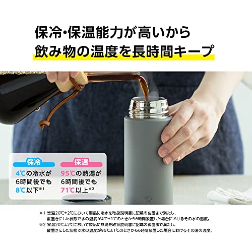Zojirushi Mahobin SM-ZB48-GM Water Bottle, Seamless 16.9 fl oz (480 ml), Screw, Stainless Steel Mug, Matte Green, Integrated with Strings and Washer, Easy to Clean, Only 2 Pieces