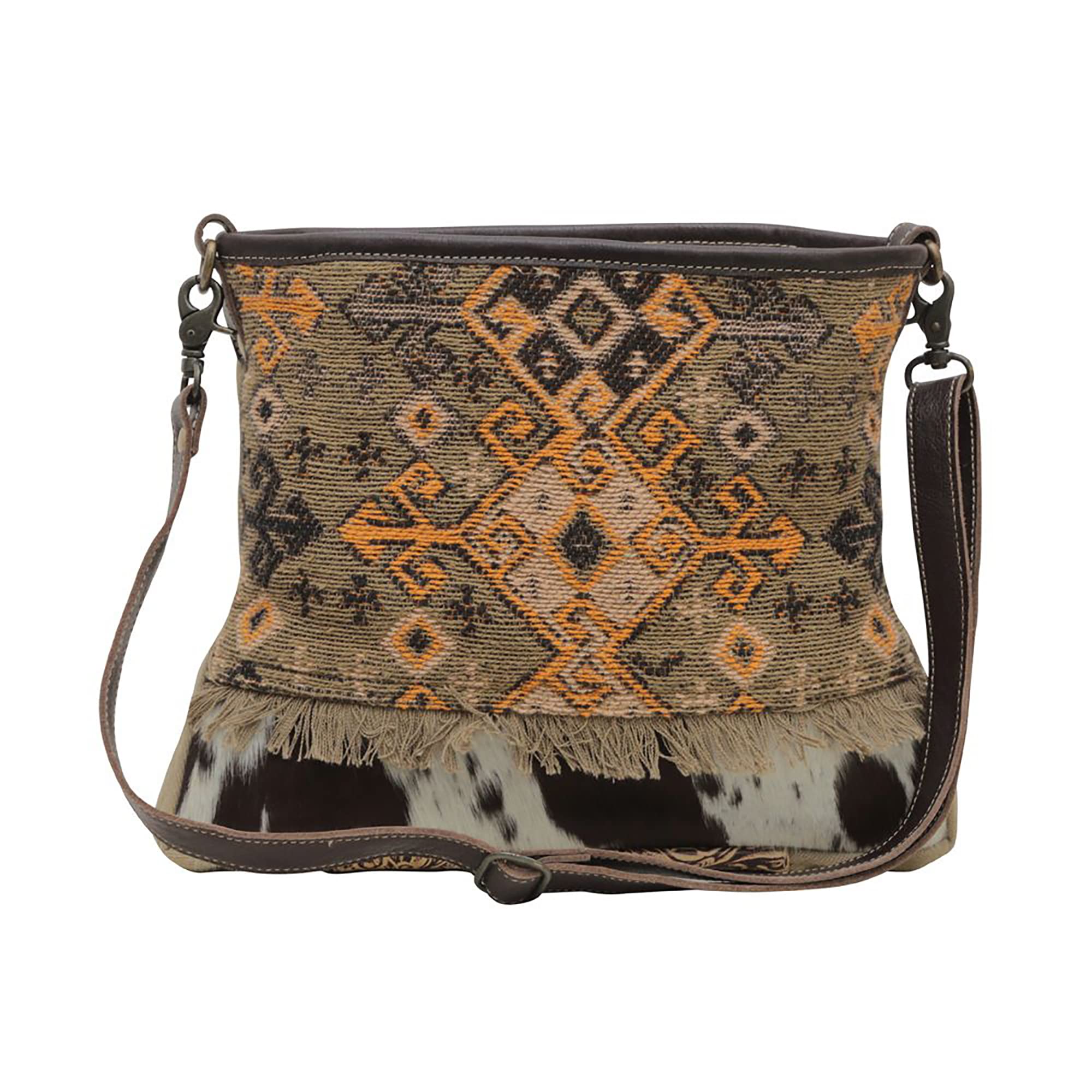 Myra Bag Western Leather Shoulder Bag for Women - Upcycled Canvas Crossbody Yaourt