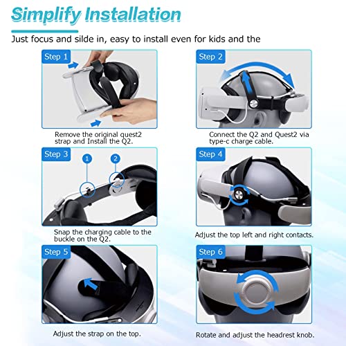 HJDHS Rechargeable Head Strap Compatible with Quest 2: 5200mAh Battery Pack Elite Strap Replacement Accessories - Extended 3hrs Playtime Adjustable Halo Enhance Comfort