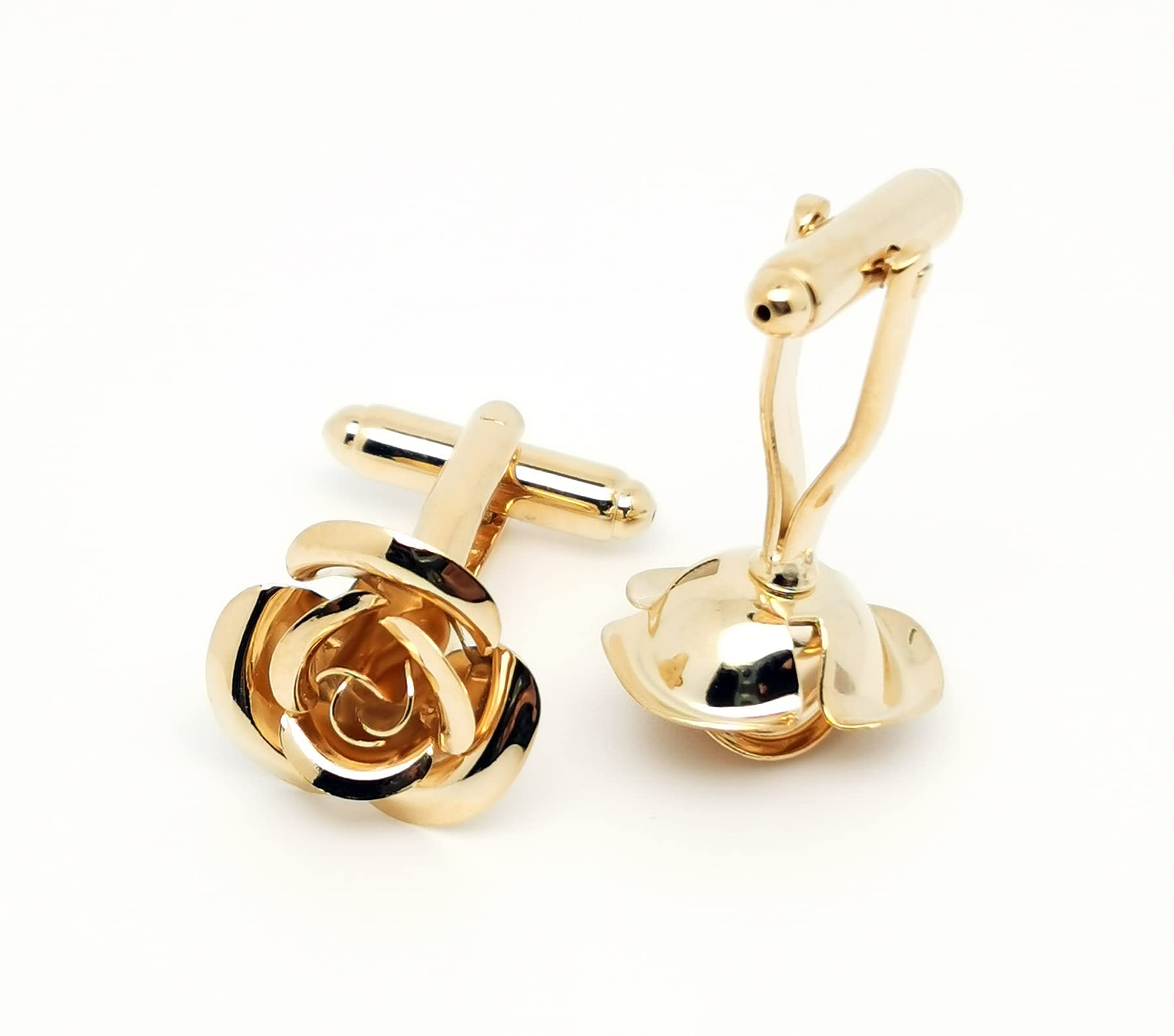 Jonwo Rose Gold Flower Shape French Shirt Jewelry Cufflinks Stainless Tuxedo Cuff Links Buttons With Gift Box for Business Wedding