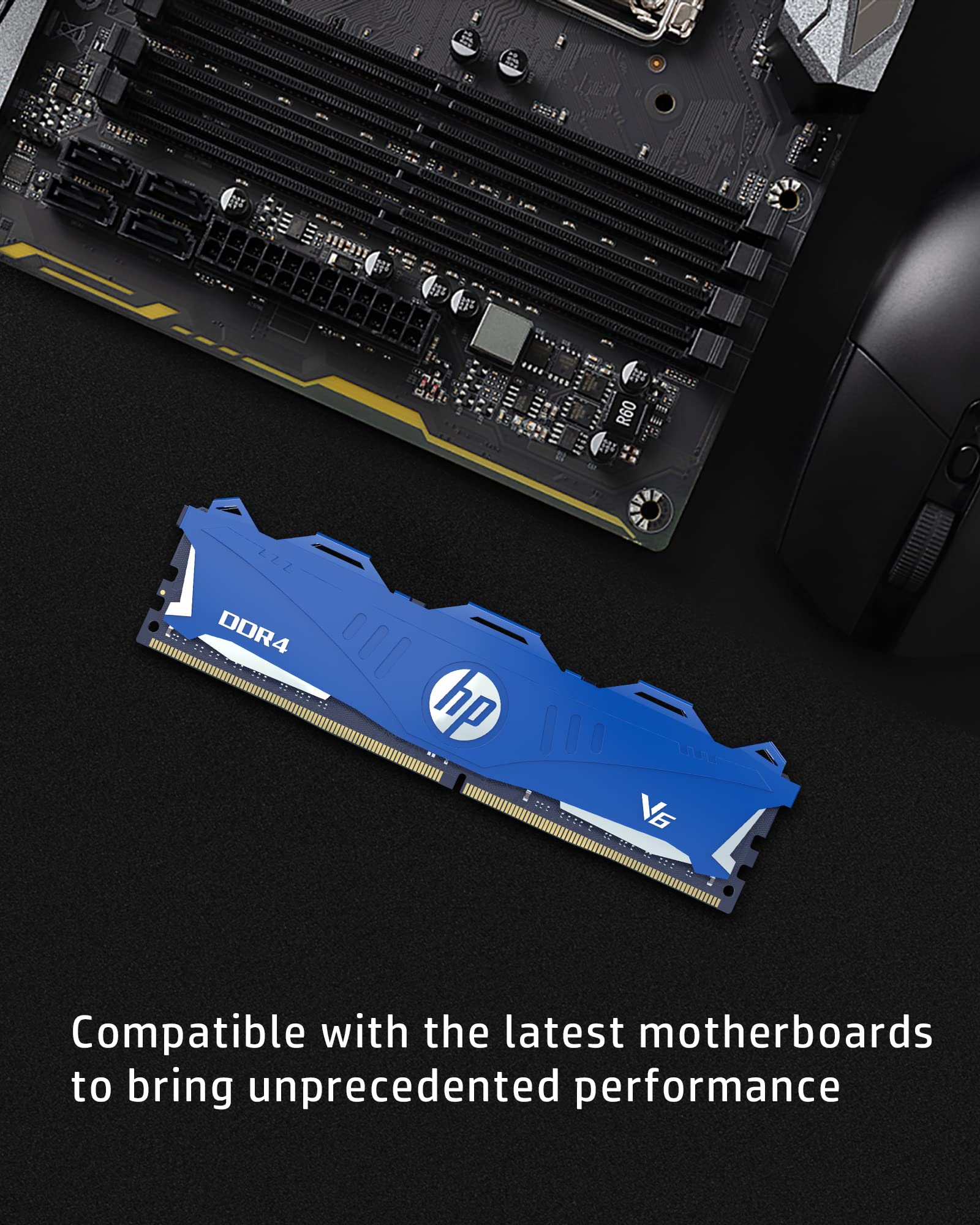 HP V6 RAM 16GB Kit (8GBx2) DDR4 3200MHz CL16 1.35V Desktop Computer Gaming Memory, Black - 7TE41AA#ABC