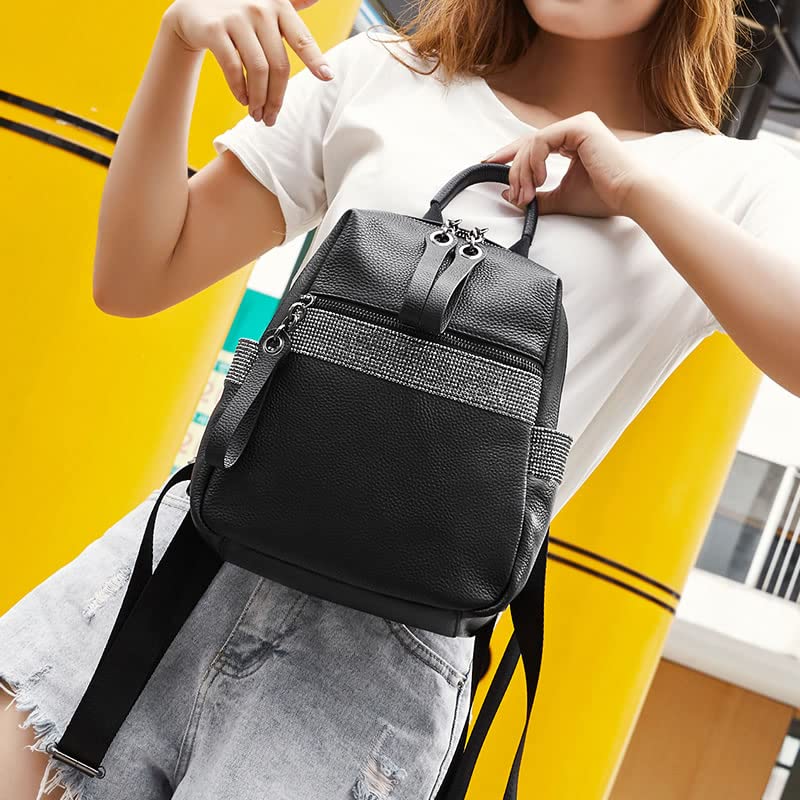 Iswee Leather Women Backpack Small Purse Anti-theft Casual Soft Daypack for Women (Black)