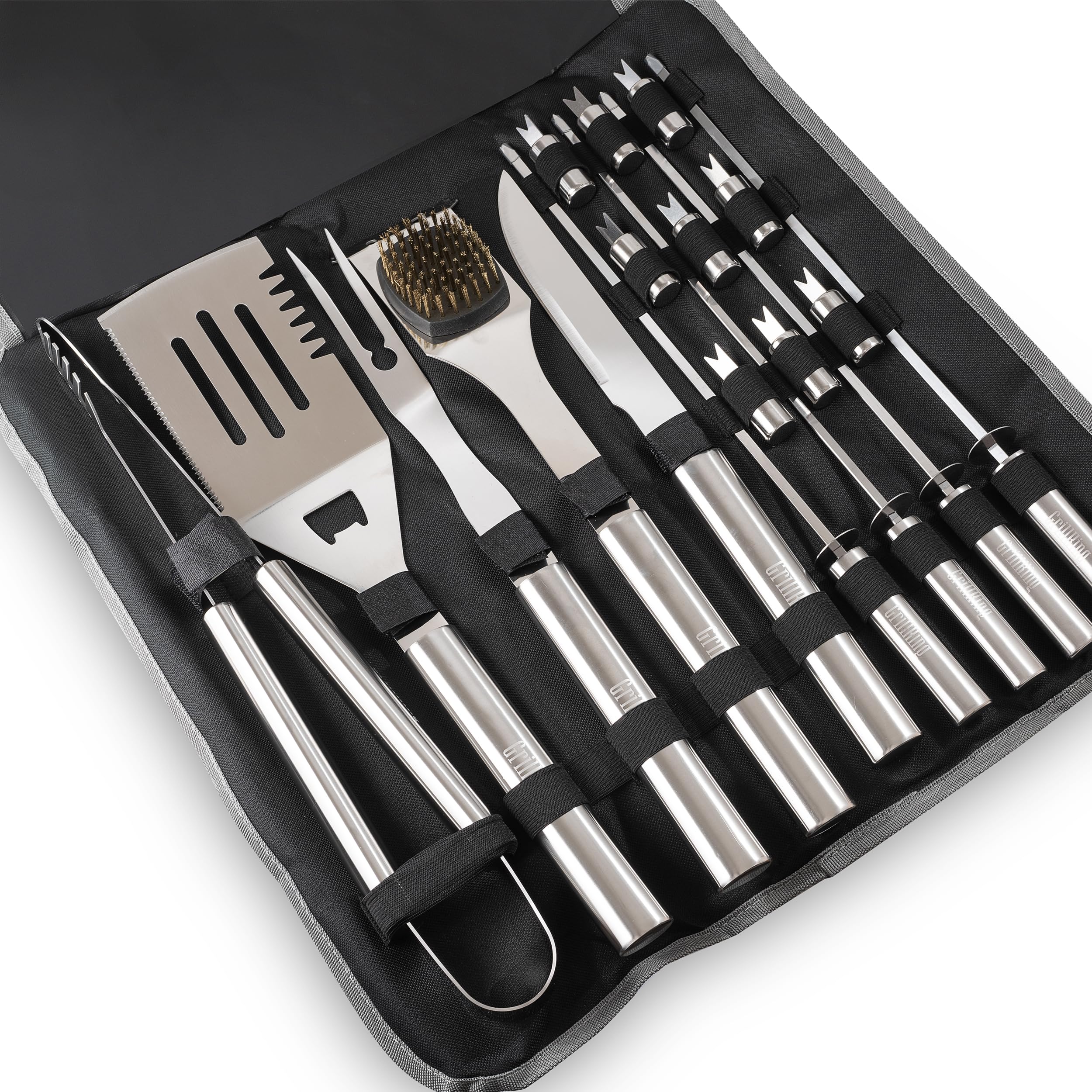 GrillKing BBQ Tool Set, 18pc Stainless Steel Grill Kit, Heavy Duty Barbecue Utensils and Grilling Accesories Set with Carrying Case