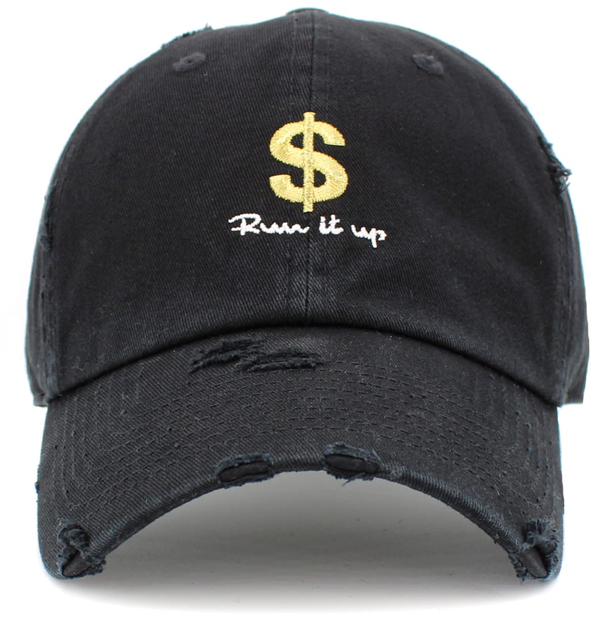 KBSV-3051V BLK Cash Rules Money Dad Hat Baseball Cap Bags Stacks Unconstructed Polo Style Adjustable Unisex (One Size, Black Run it up)