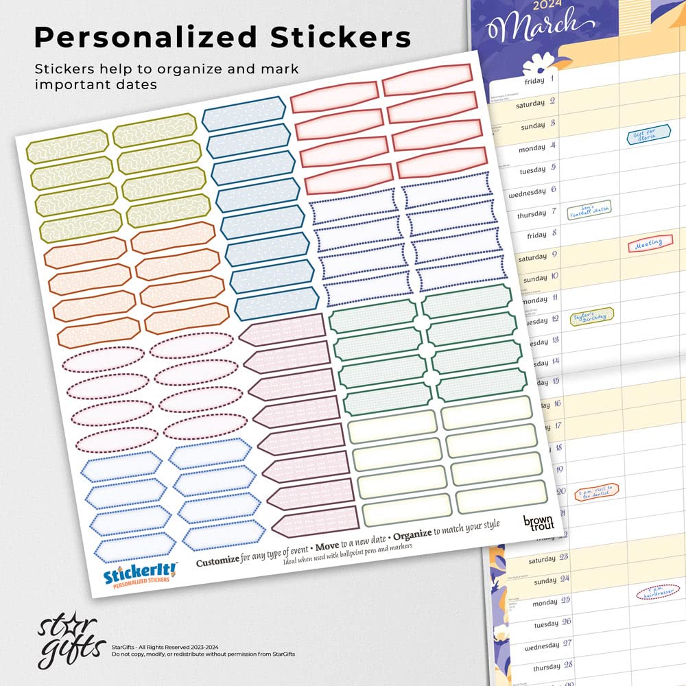 Great Big Family Planner | 2024 12 x 24 Inch Monthly Square Wall Calendar | Matte Paper and Sticker Sheet | StarGifts | Planning Organization