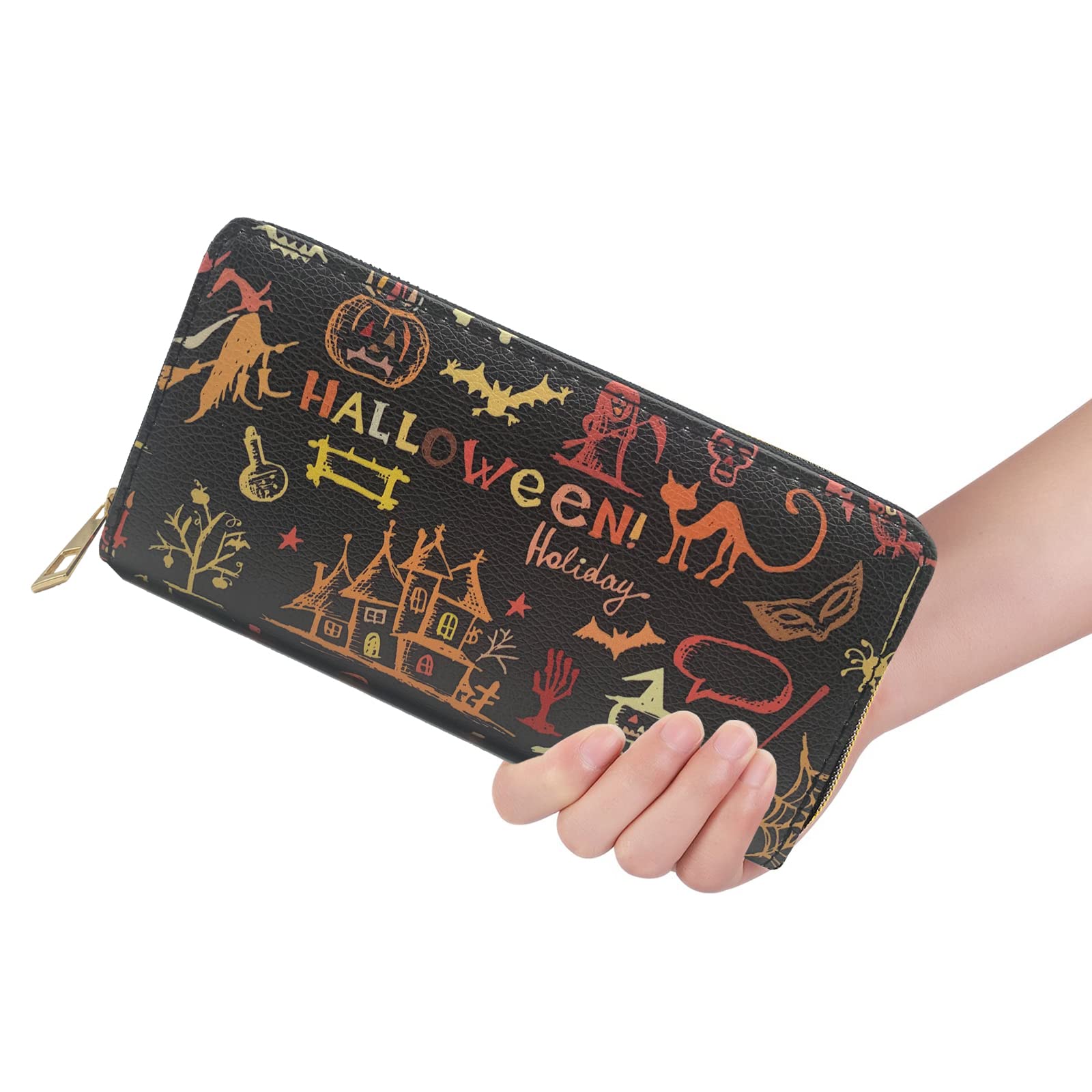 LIMPS Women's Halloween Wallet,Faux Leather Long Wallet,Coin Purse Card Holder with Zip