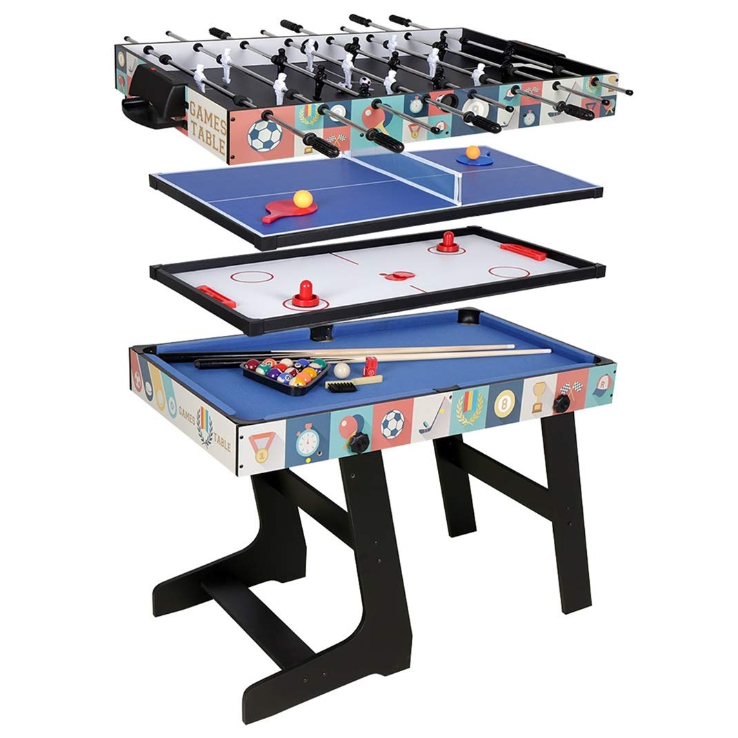 HLC 48" 4-in-1 Combo Game Table with Hockey Table, Soccer Foosball Table, Pool Table, Table Tennis Table