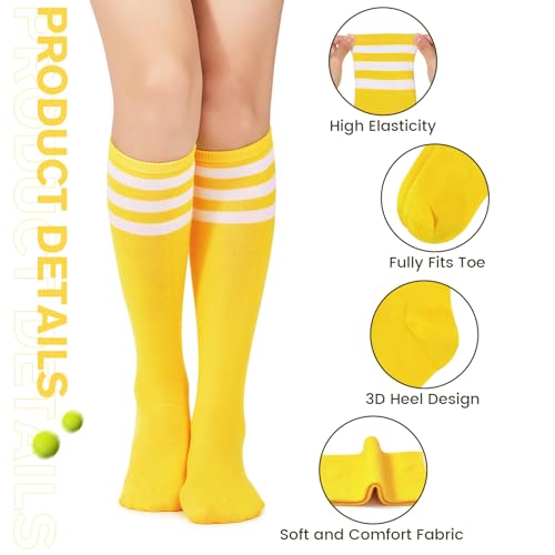 Komorebi Women's Knee High Athletic Socks Stripes Tube Sport Socks Soft Strench High Socks for Women Outdoor White Black One Size