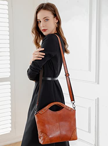 HESHE Womens Vintage Leather Shoulder Handbags Crossbody Bag Satchel Purse (Brown)