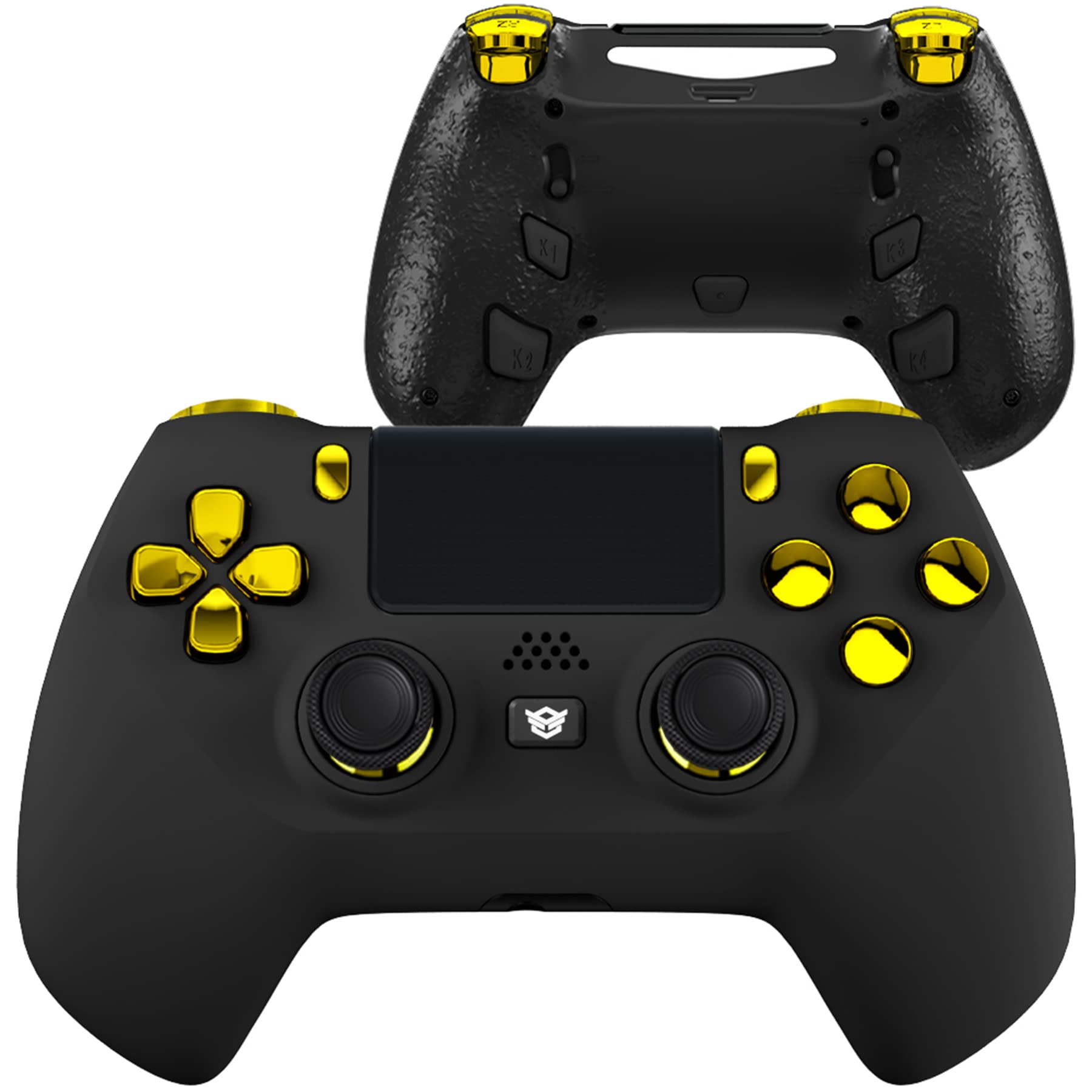 HEXGAMING Black Gold Custom Esports Hyper Controller 4 Paddle Buttons & Interchangeable Thumbsticks & Triggers Stop Compatible with PS4 Custom Controller PC Wireles FPS Gaming Gamepad
