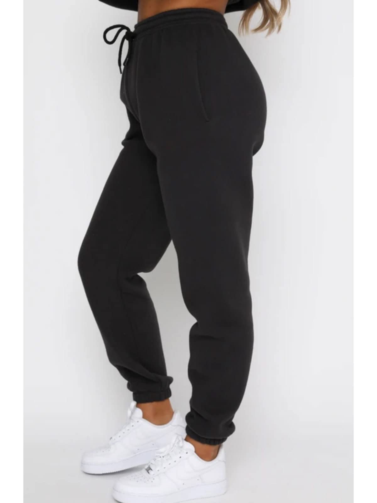 KANSOON Jogger Sets for Women 2 Piece Sweat Suit Casual Solid Color Round Neck Tops Sweatpants Outfits Lounge Set Black XXL